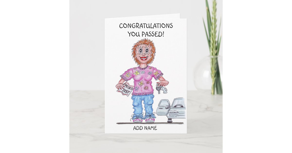 Caricature Of Female Just Passed Driving Test Card Zazzle