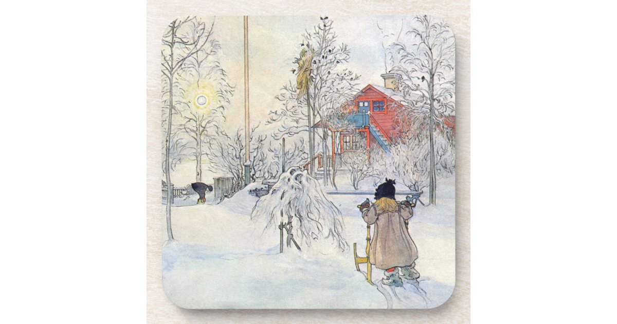 Carl Larsson Winter Scene Holiday Coaster Set | Zazzle