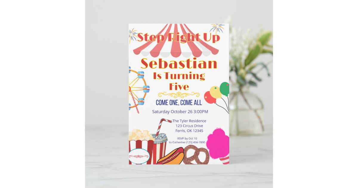 Carnival Party Invitation with Tent Top & Snacks | Zazzle