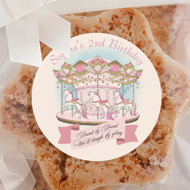 Carousel Circus Carnival Birthday Party Classic Round Sticker | Zazzle