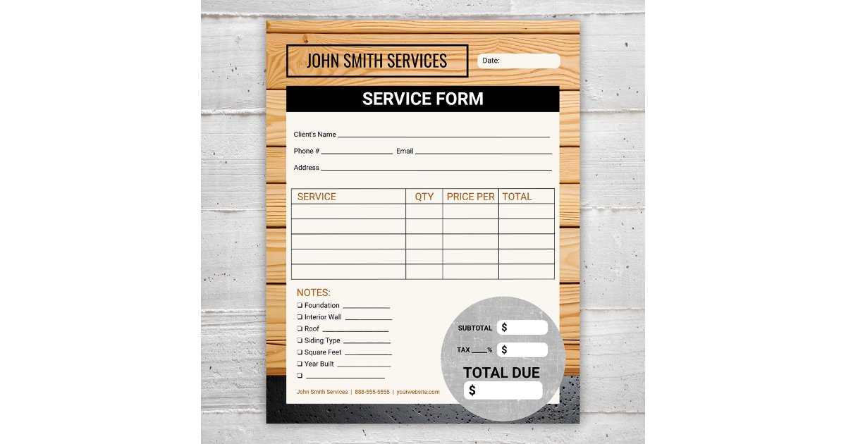 Carpenter Home Renovations Service Form Invoice Notepad | Zazzle