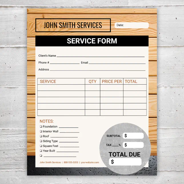 Carpenter Home Renovations Service Form Invoice Notepad | Zazzle