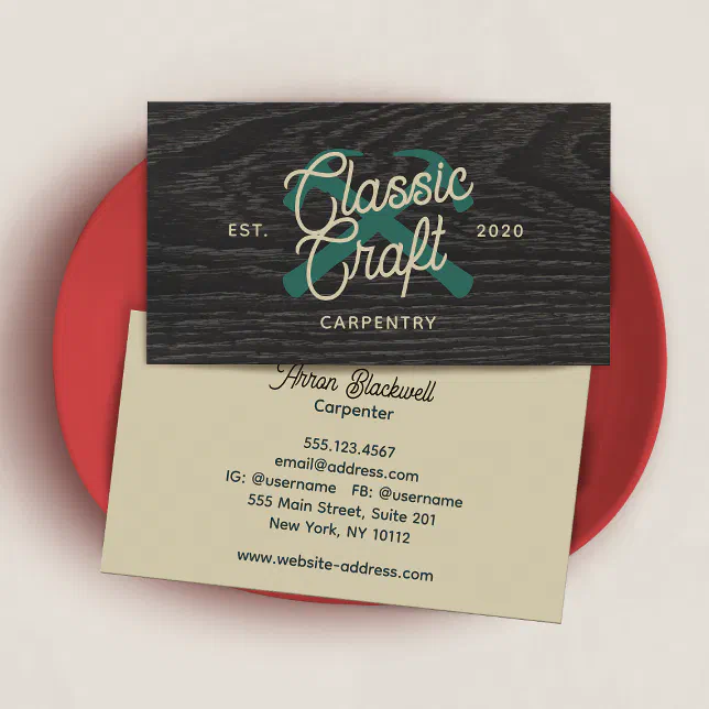 Carpentry Construction Carpenter Crossed Hammers Business Card | Zazzle