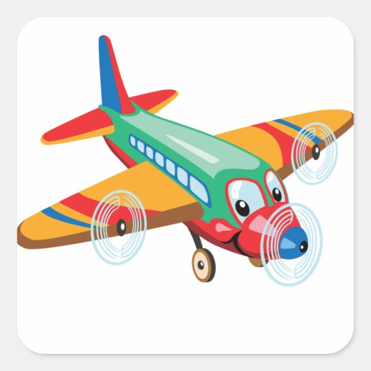 cartoon aeroplane square sticker | Zazzle.co.uk