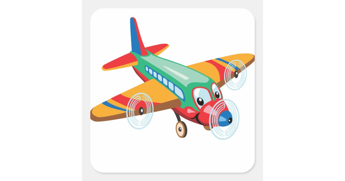 cartoon aeroplane square sticker | Zazzle