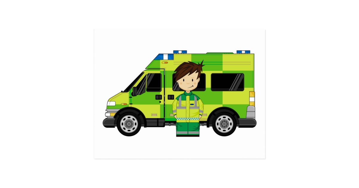 Cartoon Ambulance and EMT Postcard | Zazzle.co.uk