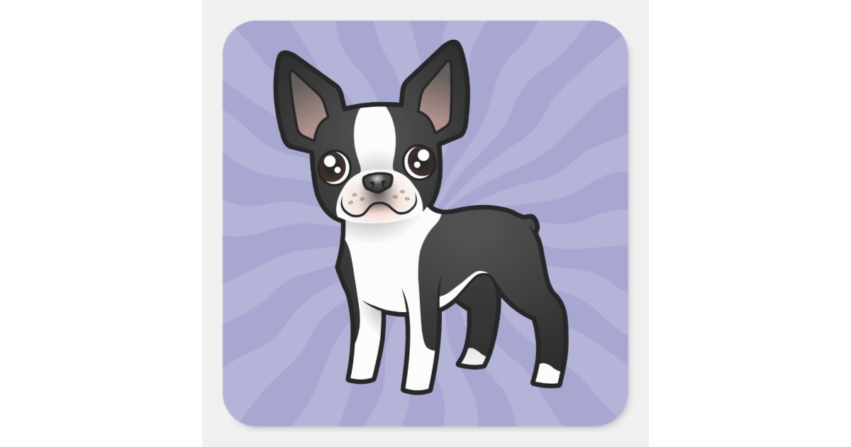 Cartoon Boston Terrier Square Sticker | Zazzle