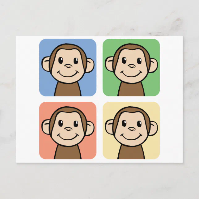 Cartoon Clip Art with 4 Happy Monkeys Postcard | Zazzle