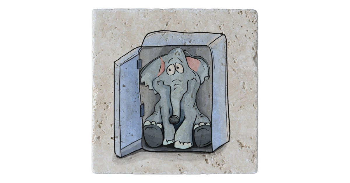 Cartoon elephant sitting inside a refrigerator trivet | Zazzle
