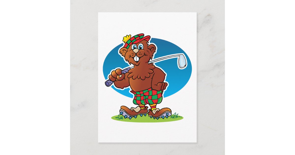Cartoon Gopher Golfing Postcard | Zazzle