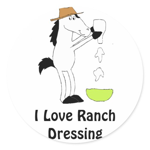 Cartoon Horse With Ranch Dressing Round Stickers | Zazzle