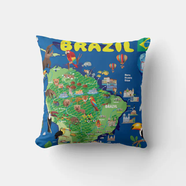Cartoon Map of Brazil Cushion | Zazzle