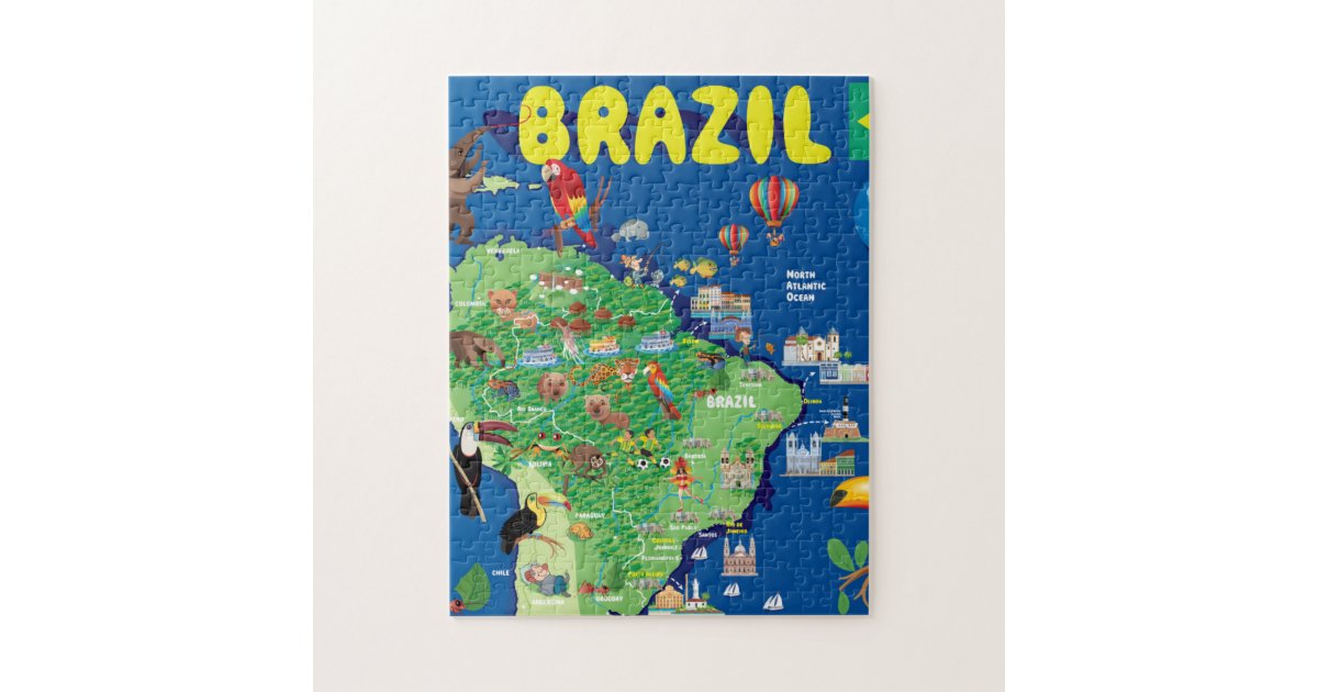 Cartoon Map of Brazil Jigsaw Puzzle | Zazzle