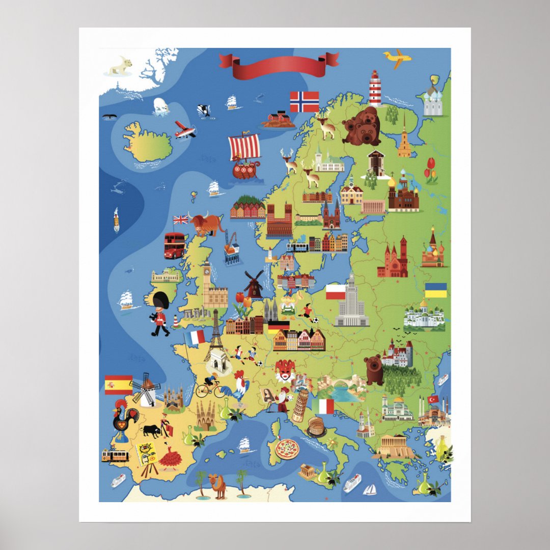 Cartoon Map of Europe Poster | Zazzle