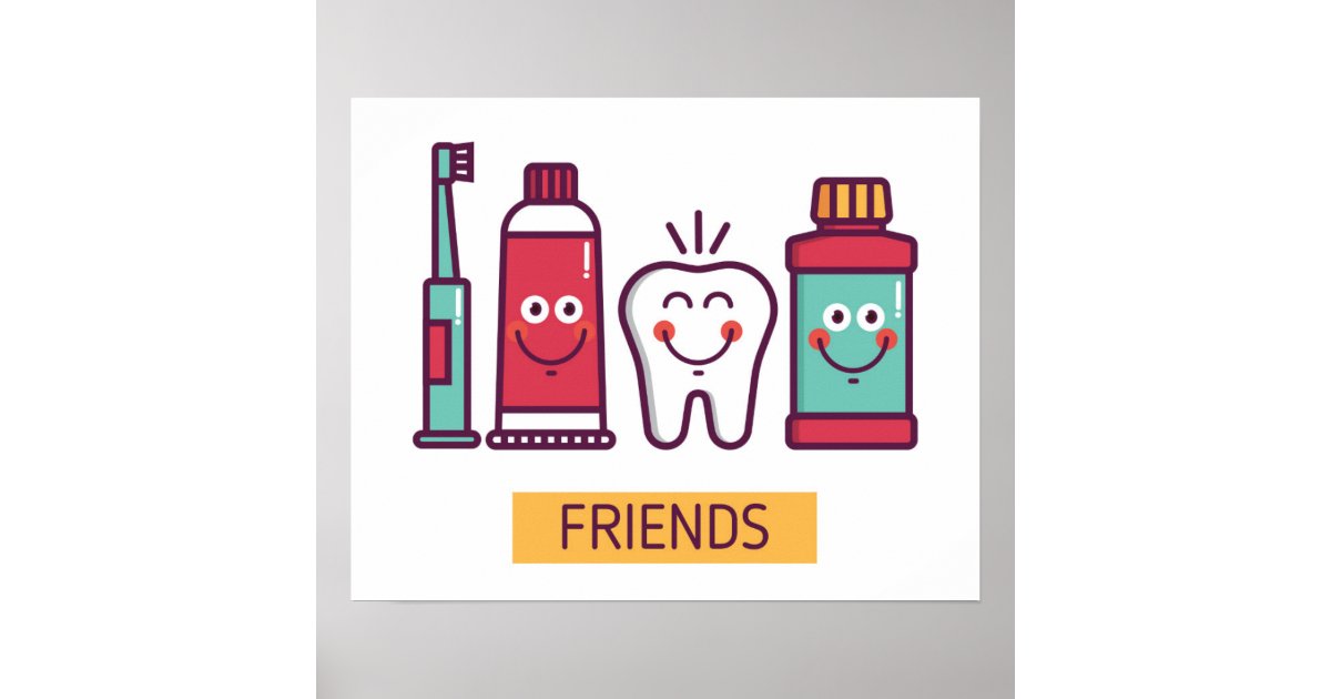 Cartoon Oral Care Friends Poster | Zazzle