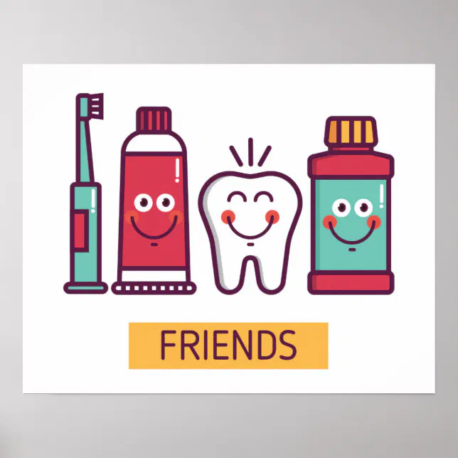 Cartoon Oral Care Friends Poster | Zazzle