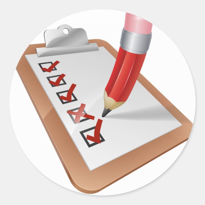 Cartoon Survey Clipboard with Pencil Classic Round Sticker | Zazzle.co.uk