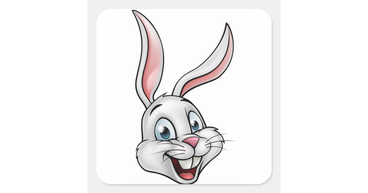 Cartoon White Bunny Rabbit Face Square Sticker | Zazzle