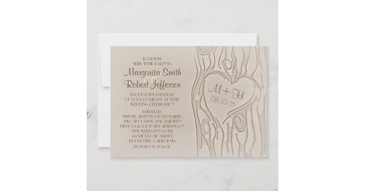 carved tree rustic wedding invitations | Zazzle