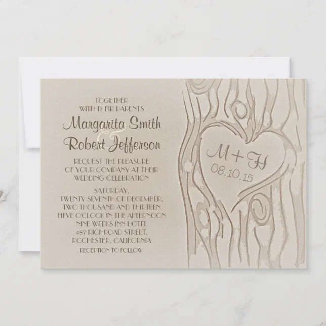 carved tree rustic wedding invitations | Zazzle