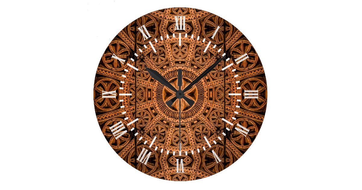 Carved Wood Symmetry Large Clock | Zazzle.co.uk