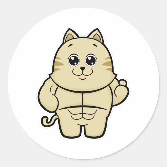 Cat as Bodybuilder with Six pack Classic Round Sticker | Zazzle
