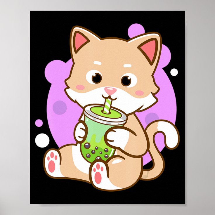 Cat Boba Kawaii Bubble Tea Anime Neko Girls Teenag Poster | Zazzle