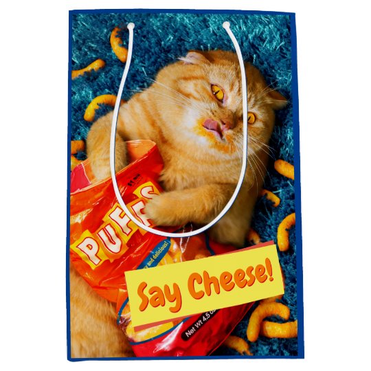 Cat Eating Cheese Puffs Medium Gift Bag | Zazzle.co.uk