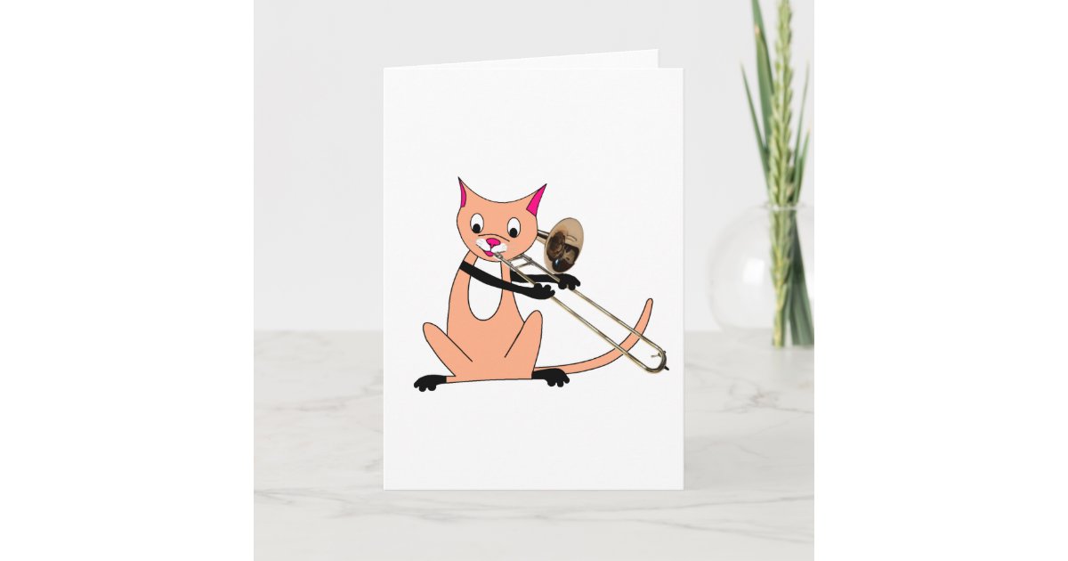 Cat Playing the Trombone Card | Zazzle
