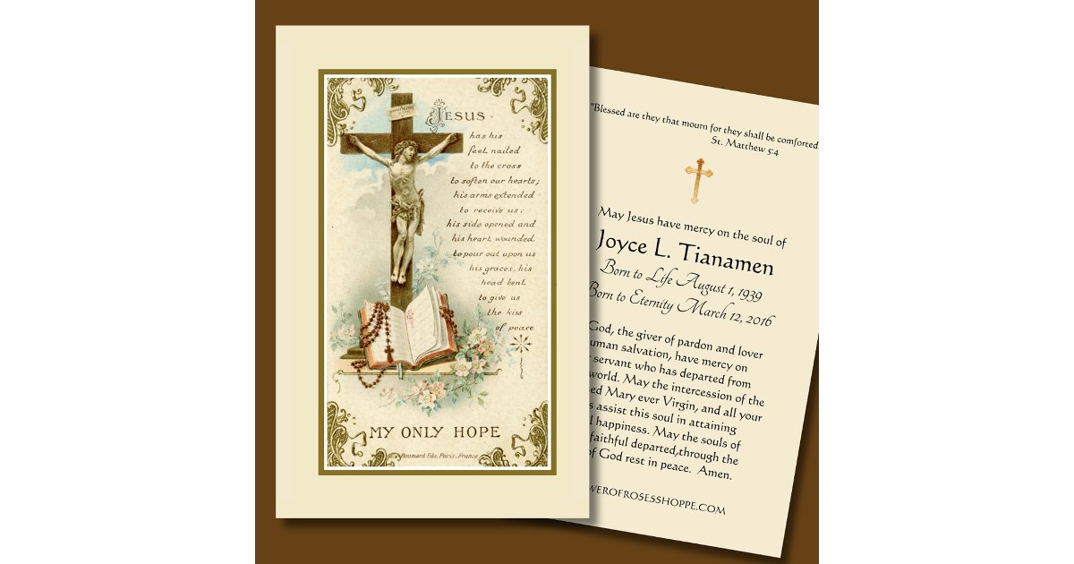 Catholic Funeral Memorial Crucifix Holy Card | Zazzle