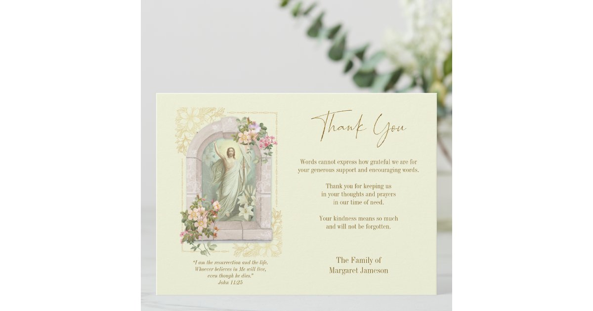 Catholic Funeral Sympathy Condolence Jesus Thank You Card | Zazzle