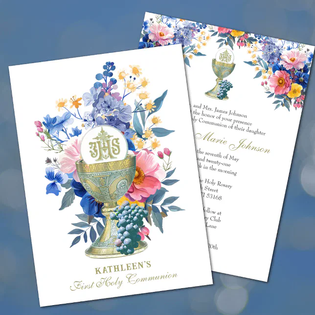 Catholic Holy Communion Summer Floral Invitation | Zazzle