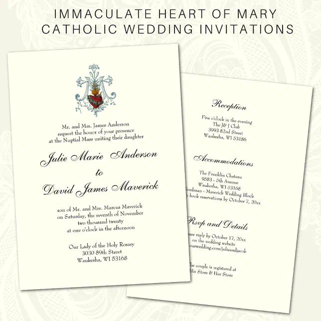 Catholic Ivory Wedding Marian Cross Reception Invitation | Zazzle
