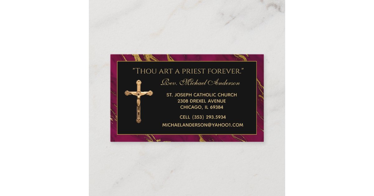 Catholic Priest Crucifix Marble Scripture Quote Business Card | Zazzle