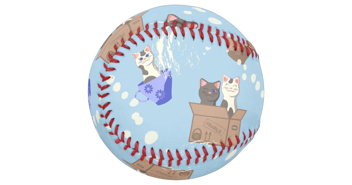 Cats in box and milk drops on blue softball | Zazzle