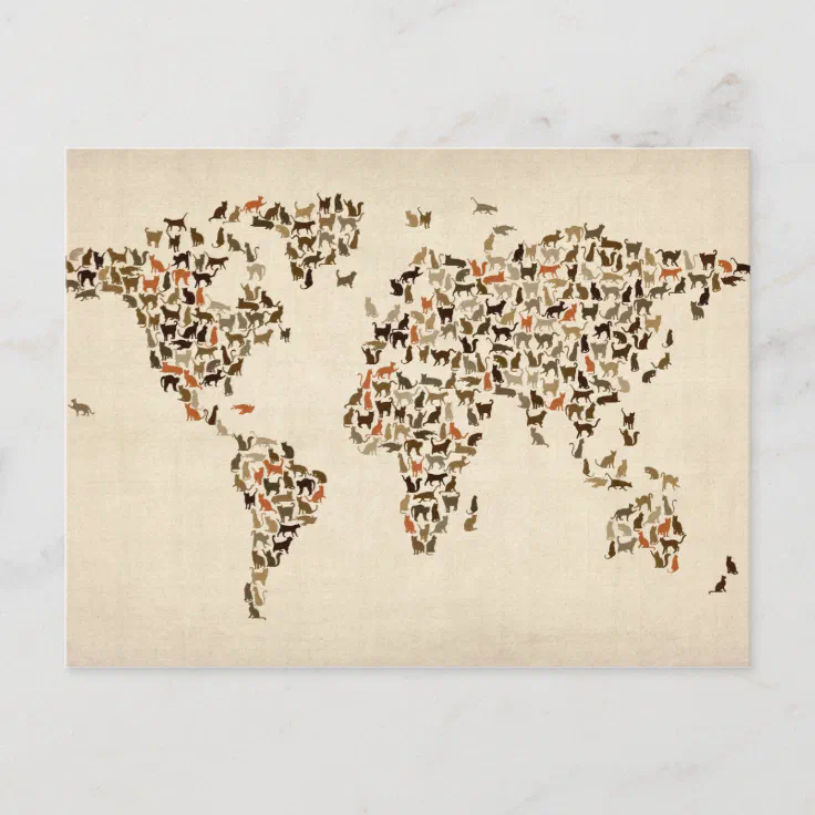 Cats Map of the World Map Postcard | Zazzle