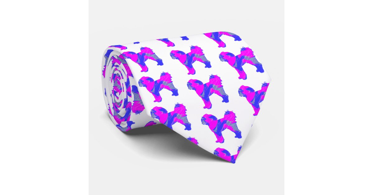Cavapoo Dog Silhouette Pink& Blue White Neck Tie | Zazzle