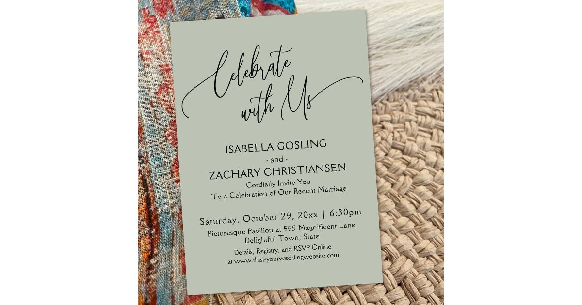 Celebrate with Us Pretty Handwriting Sage Green Invitation | Zazzle