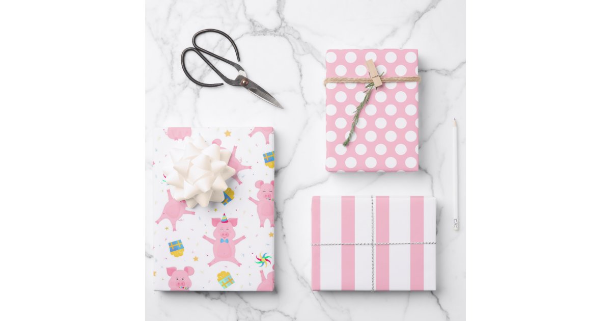 Celebrating Pig Wrapping Paper Set | Zazzle