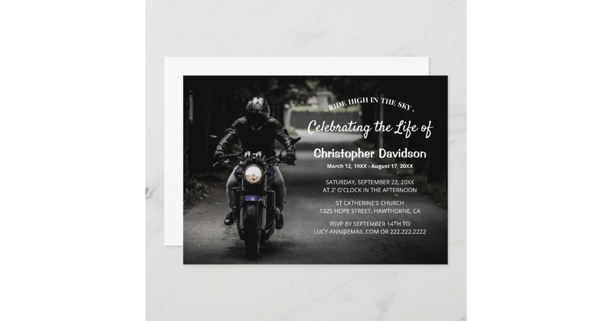 Celebration of Life | Motorcycle Rider Funeral Invitation | Zazzle