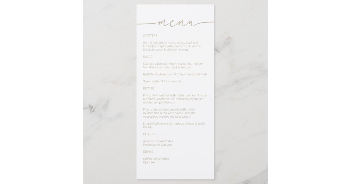 Celery Powder • Modern Minimalist Script Wedding Menu | Zazzle