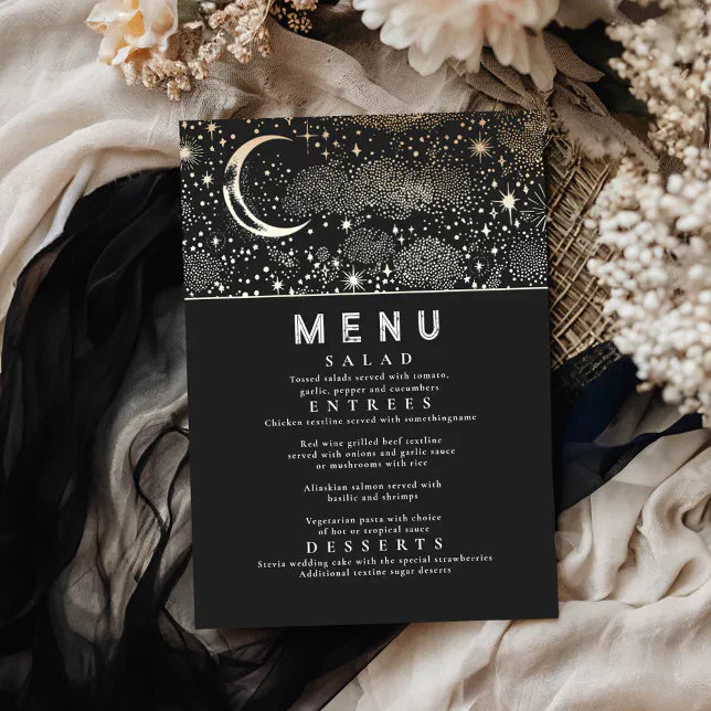 Celestial Starry Night Moon Wedding Menu Invitation | Zazzle
