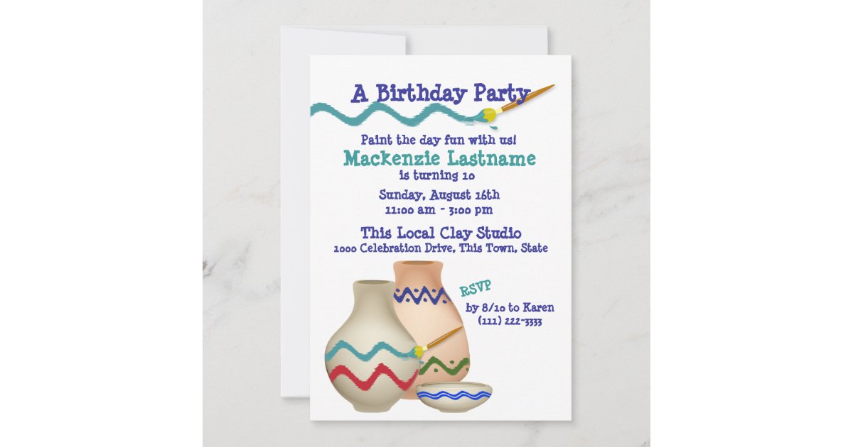 Ceramic Painting Birthday Party Invitation | Zazzle