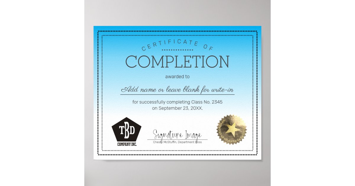 Certificate of completion employee award poster | Zazzle