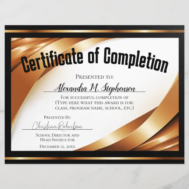 Certificate of Completion Gold Black Ribbons | Zazzle