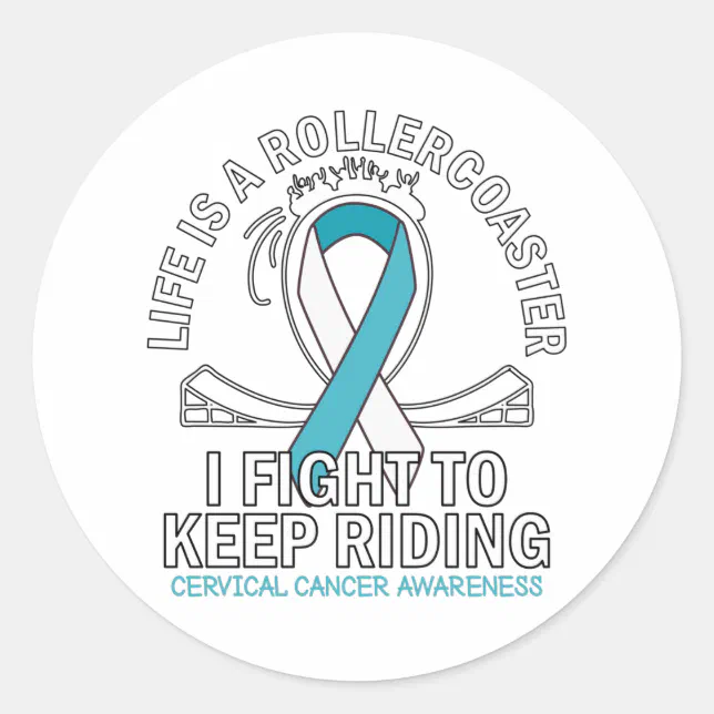 Cervical cancer awareness white teal ribbon classic round sticker | Zazzle