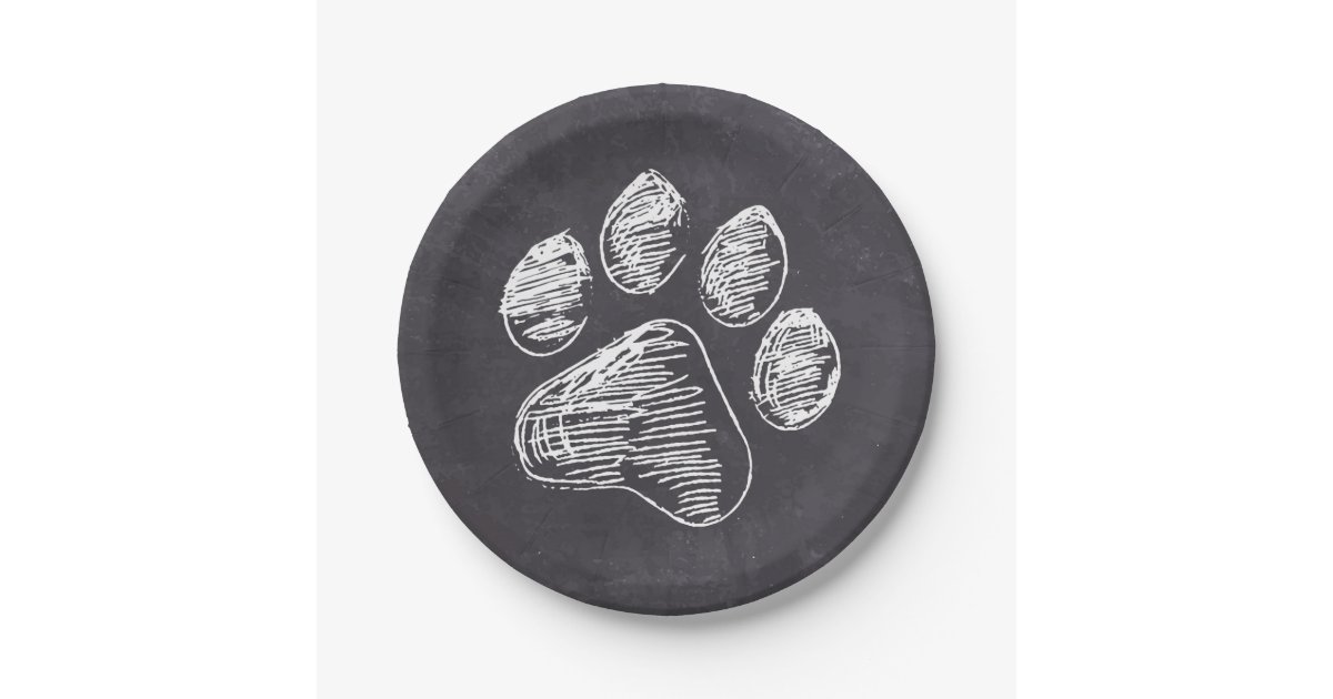 Chalkboard Paw Print - Puppy Pawty - Dog Birthday Paper Plate | Zazzle