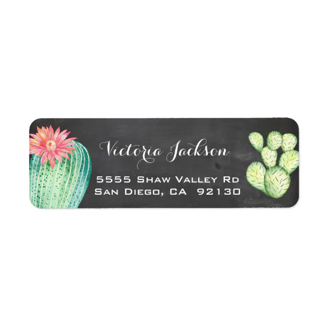 Chalkboard watercolor cactus address label | Zazzle
