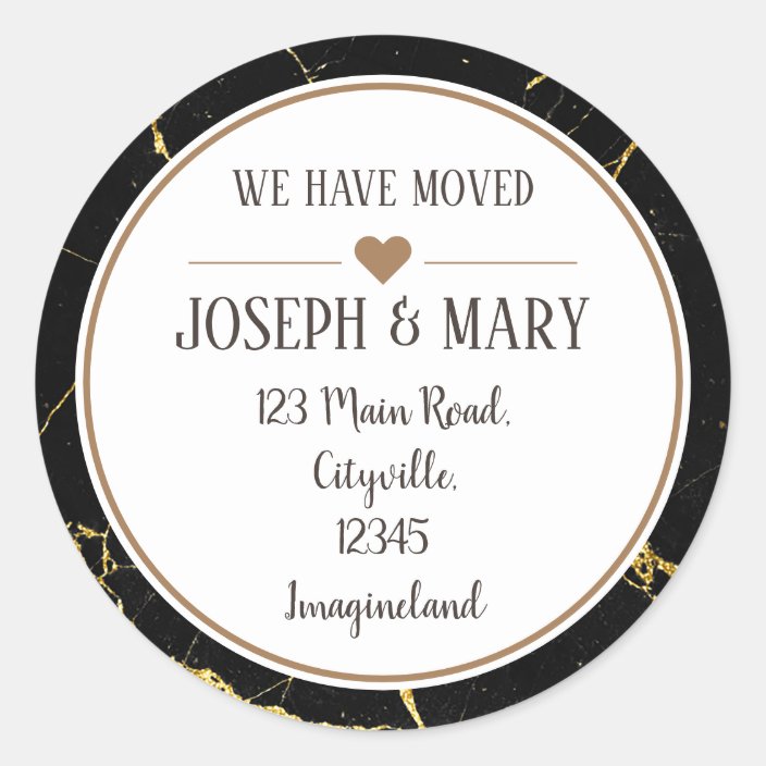 Change of address black gold marble elegant modern classic round ...