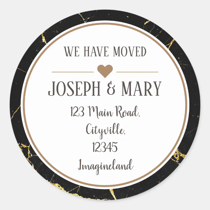 Change of address black gold marble elegant modern classic round ...